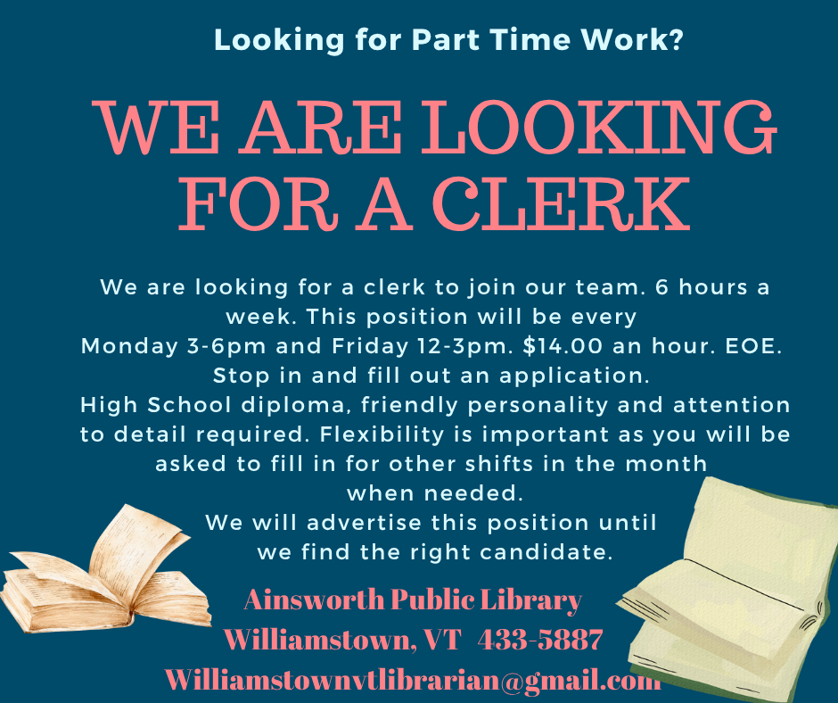Clerk Employment Opportunity – Ainsworth Public Library